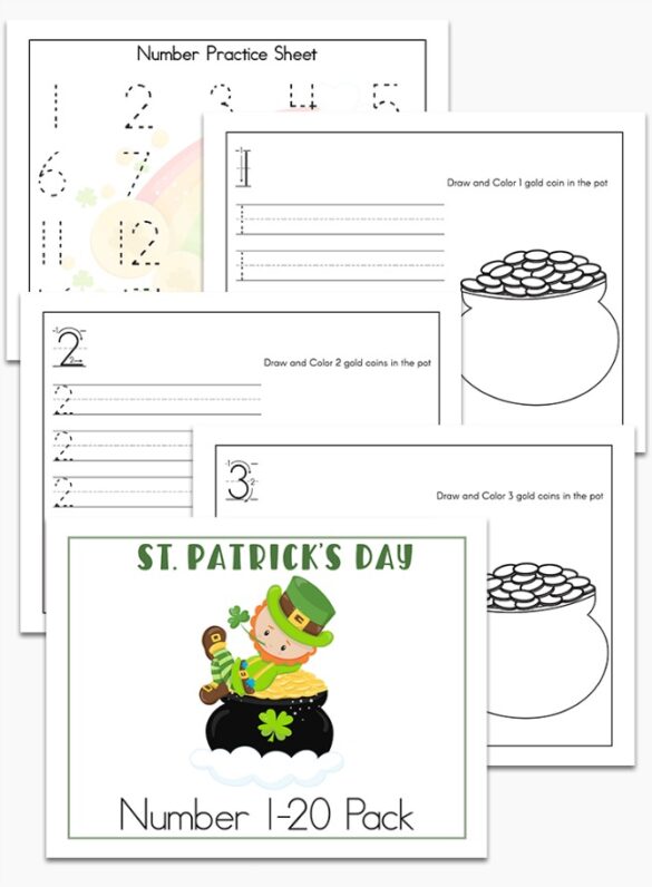 St. Patrick's Day Numbers 1-20 Tracing Worksheets
